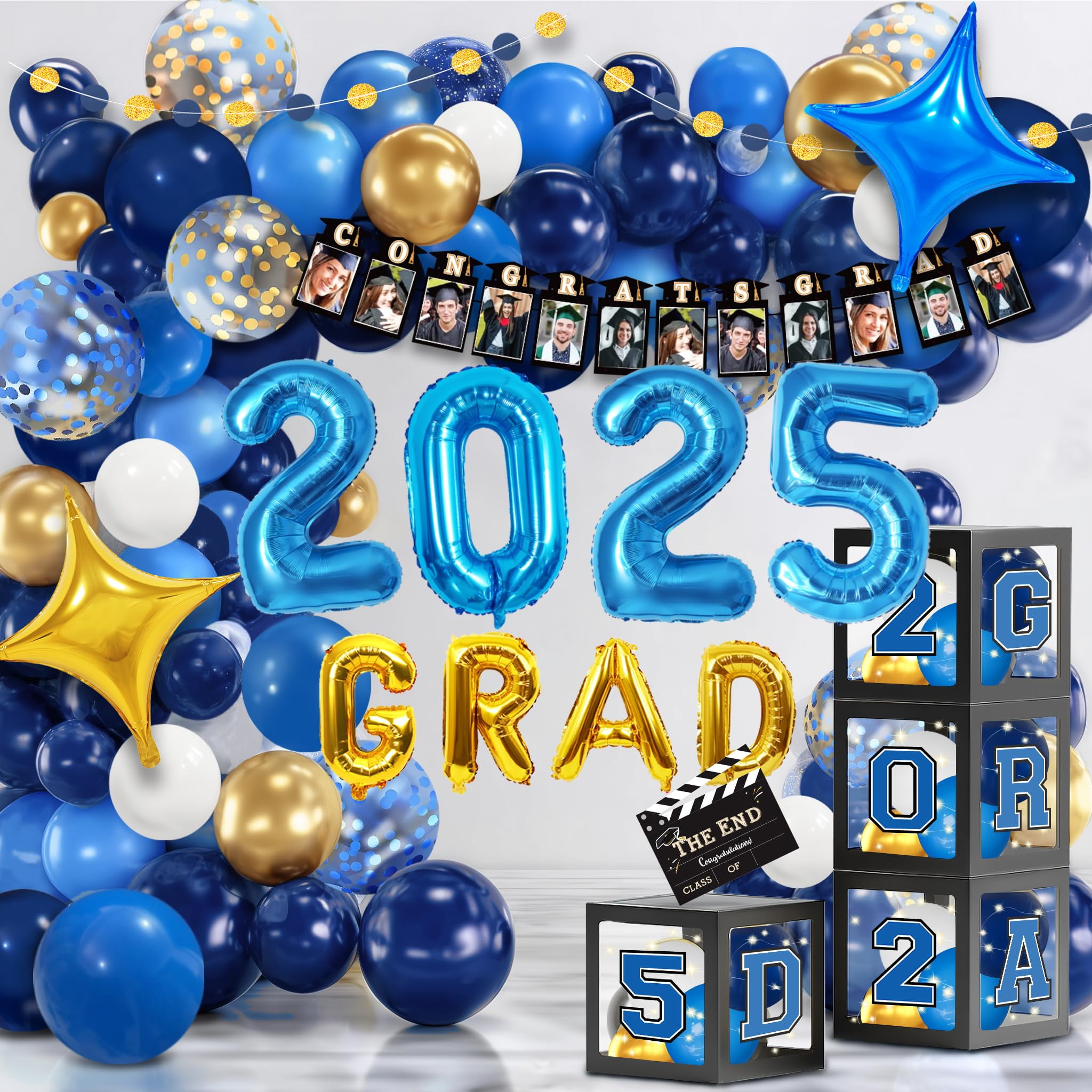 Party Spot！2025 Blue and SSF20 Gold Graduation Party Decorations,124 ...