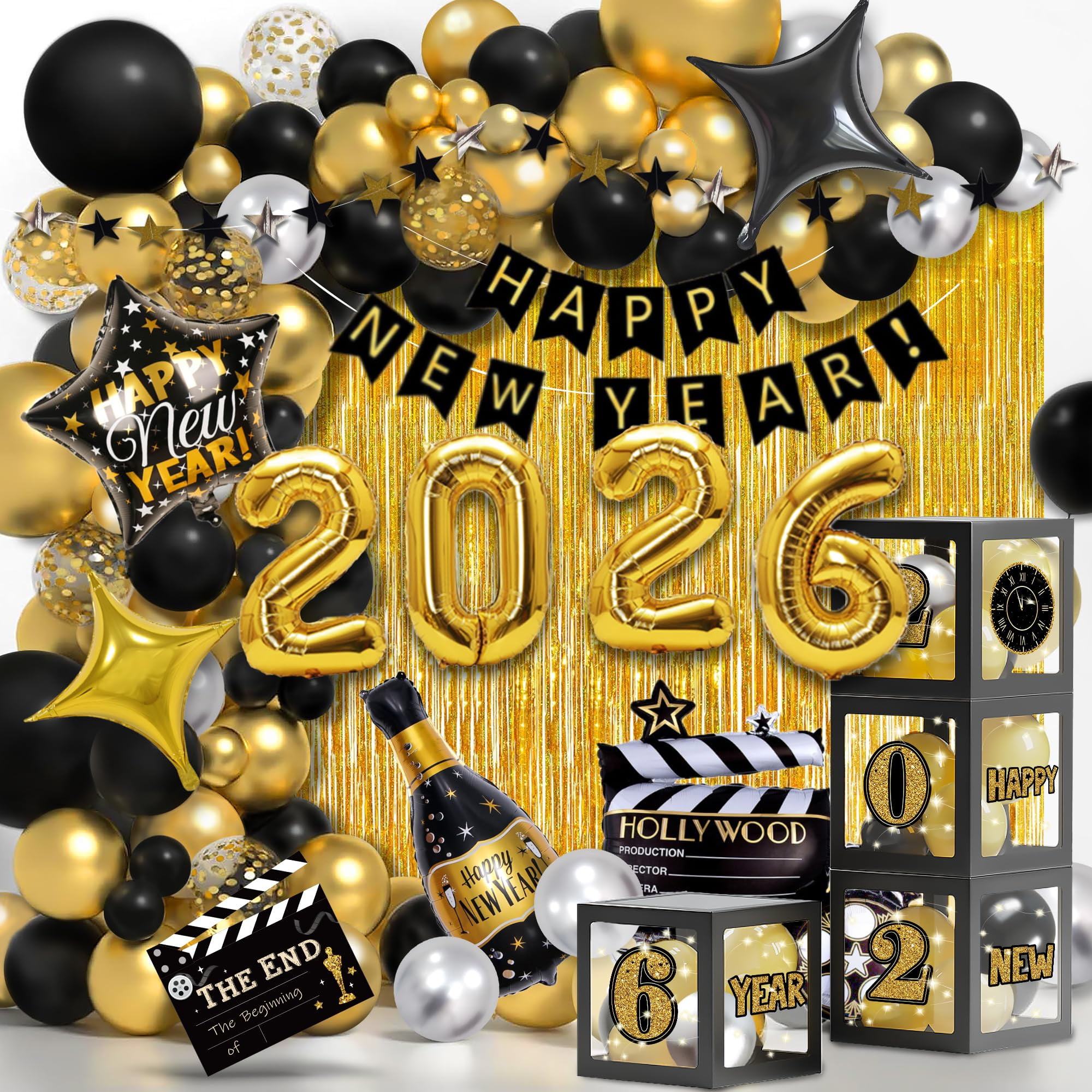 Party Spot! Happy New Year Decorations 2026 Black and Gold, Happy New ...