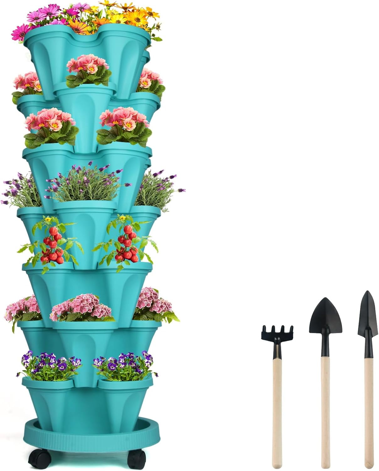 Party Stackable Planter, Vertical Garden Planter with Wheels and Tools, Self Watering Strawberry ...