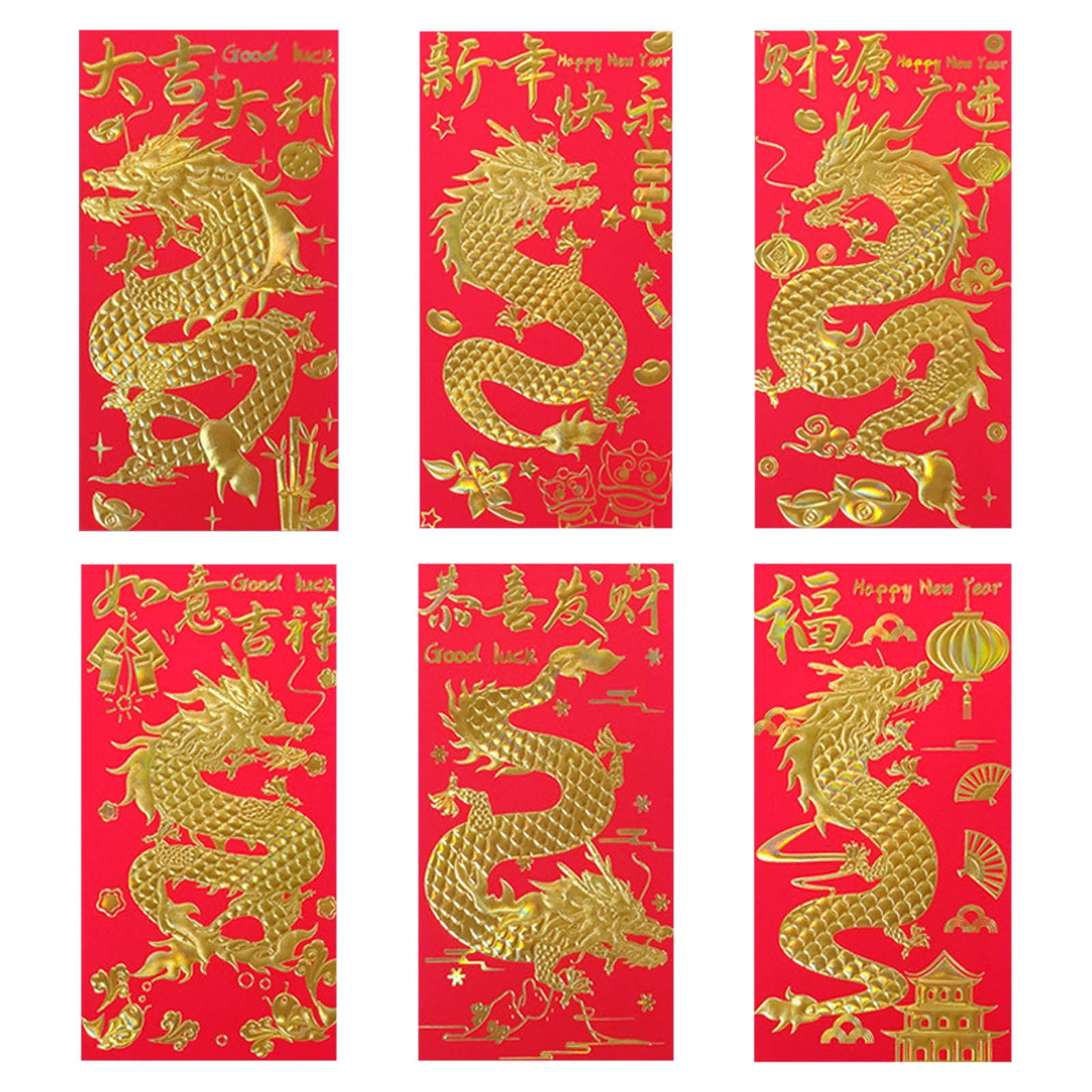 Party Supplies 2024 Large Size 2024 Year Of The Dragon Red Envelopes For Spring Festival 6 ...