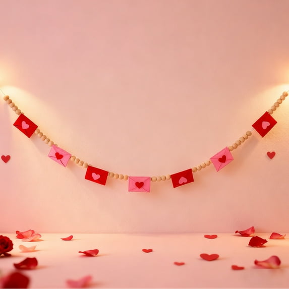 Party Supplies,Valentine's Day Heart Envelope Wooden Pull Banner ...