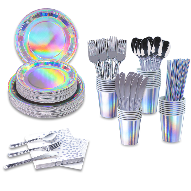 Party Tableware Set Silver Disposable 200-Piece For 25 Guests - Walmart.com