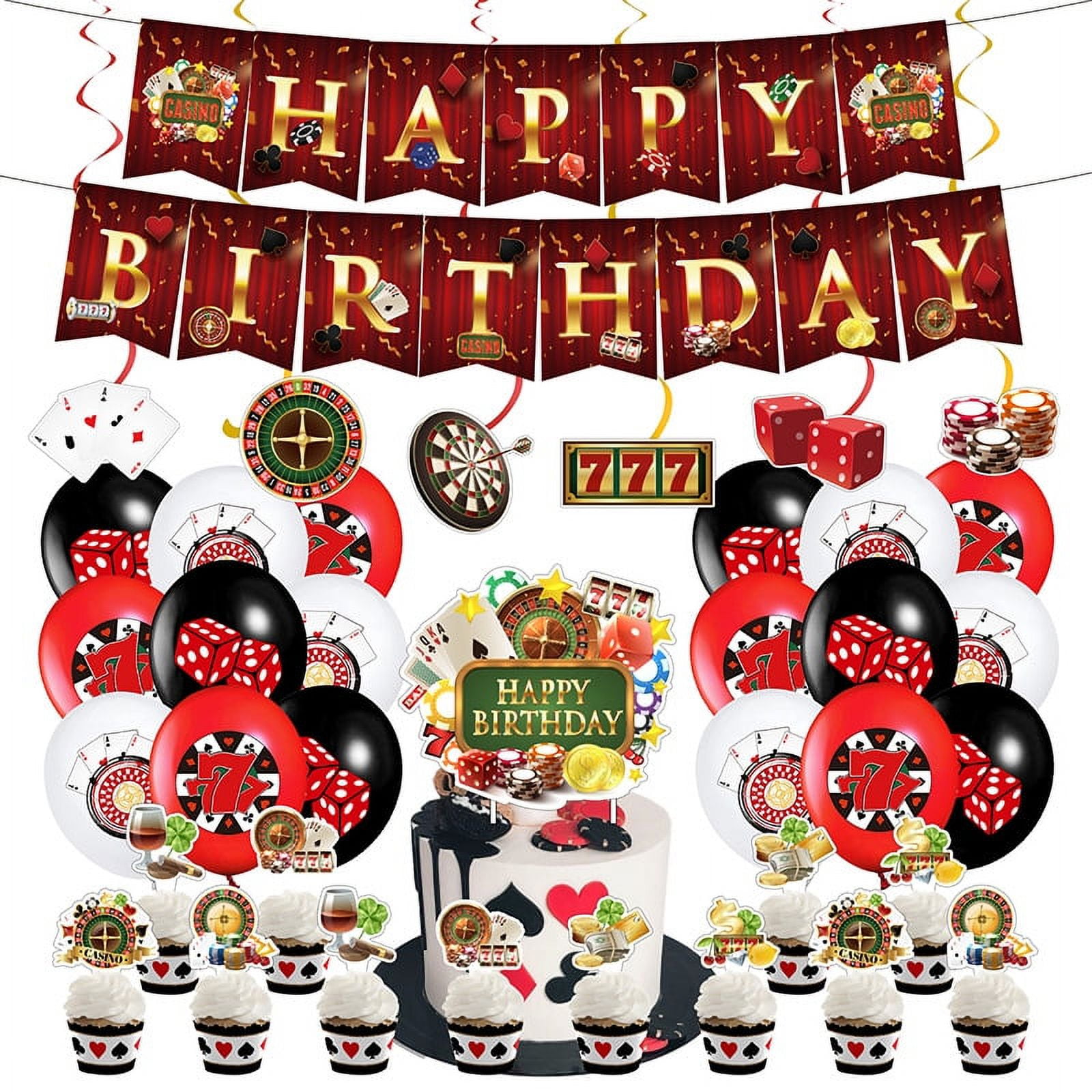 Party Theme Playing Cards Beer Money Chess Spiral Set Banner Happy ...