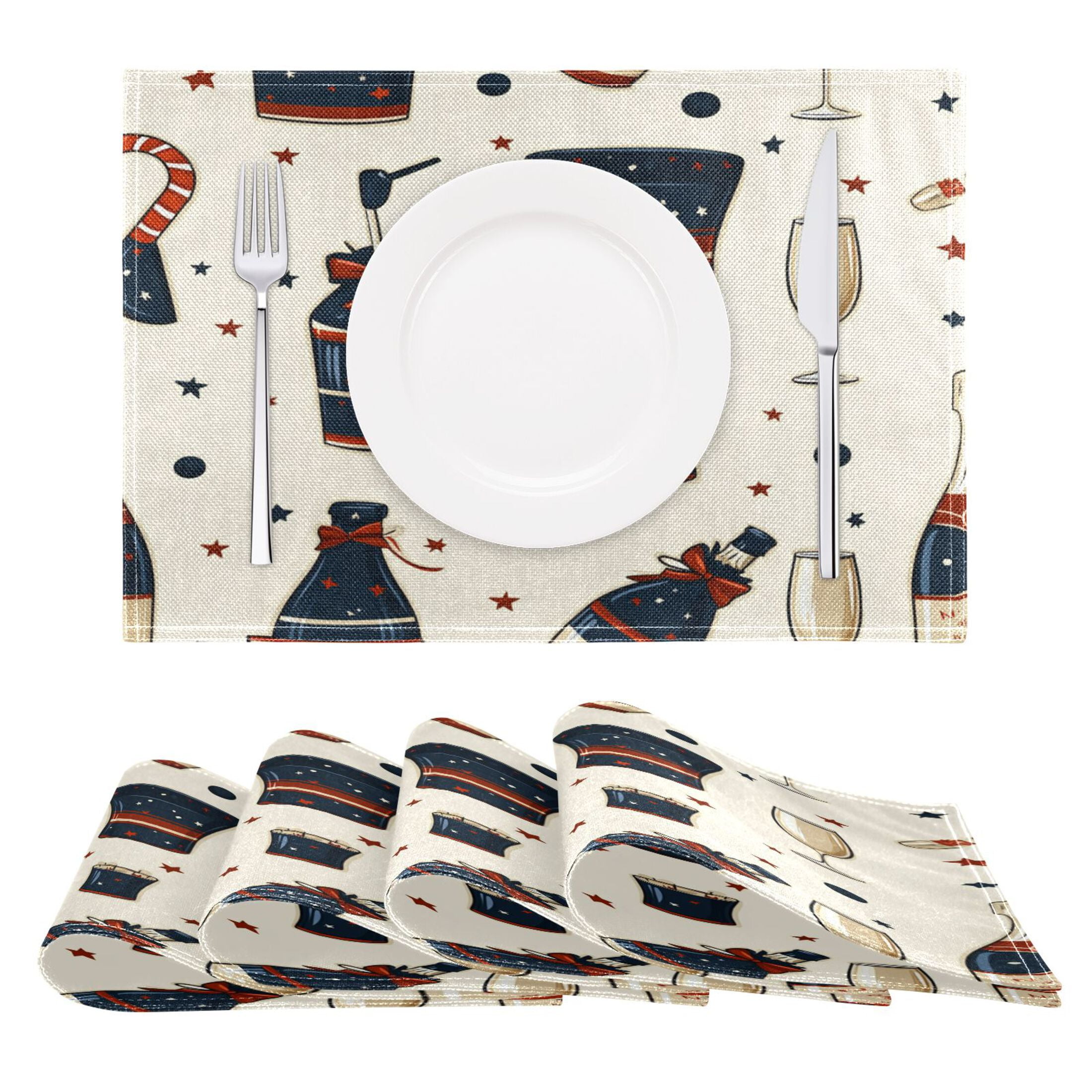 Party Themed Wine Reversible Placemat Set of 4 Non Slip Coffee Mats ...