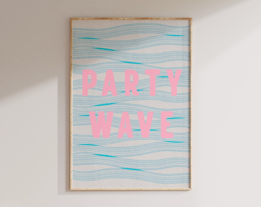 Party Wave Print Pink And Blue Wall Art Coastal Print Coastal Cowgirl ...