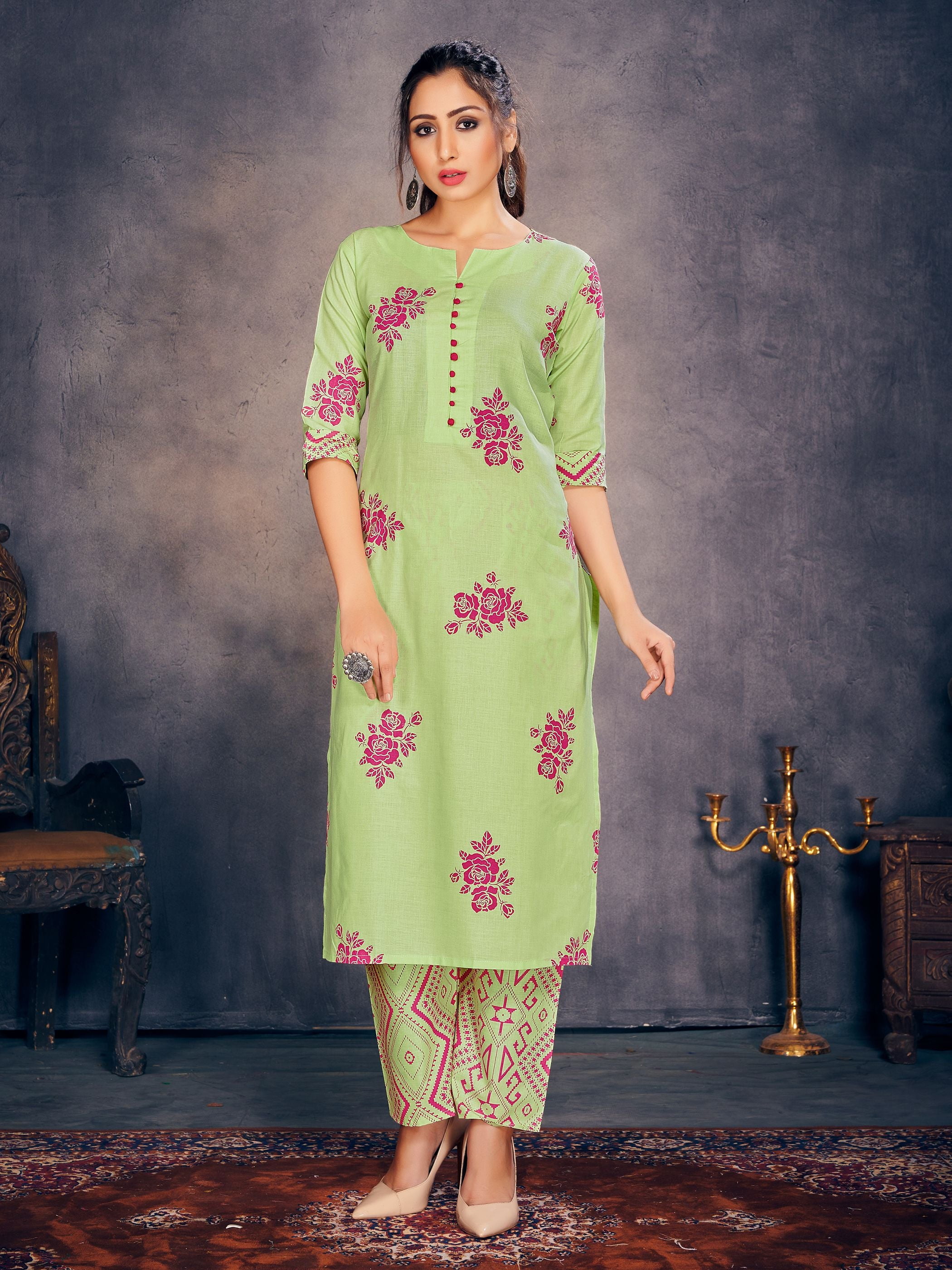 Party Wear Kurti Green Color Rayon Block Print Dress For Party ...