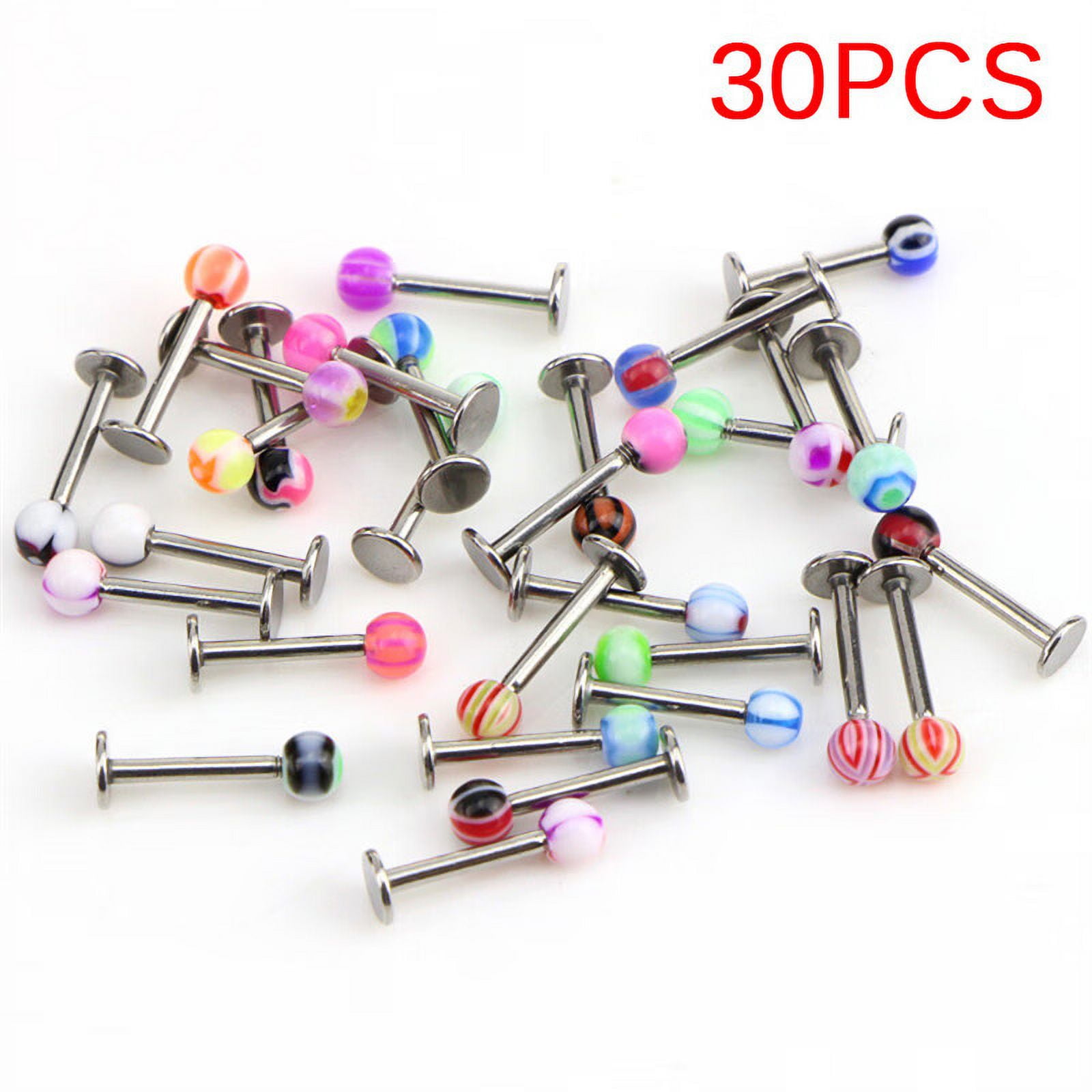 Party Yeah 10/30/50Pcs/Pack 16G Ball Lip Rings Labret Bars Stainless ...
