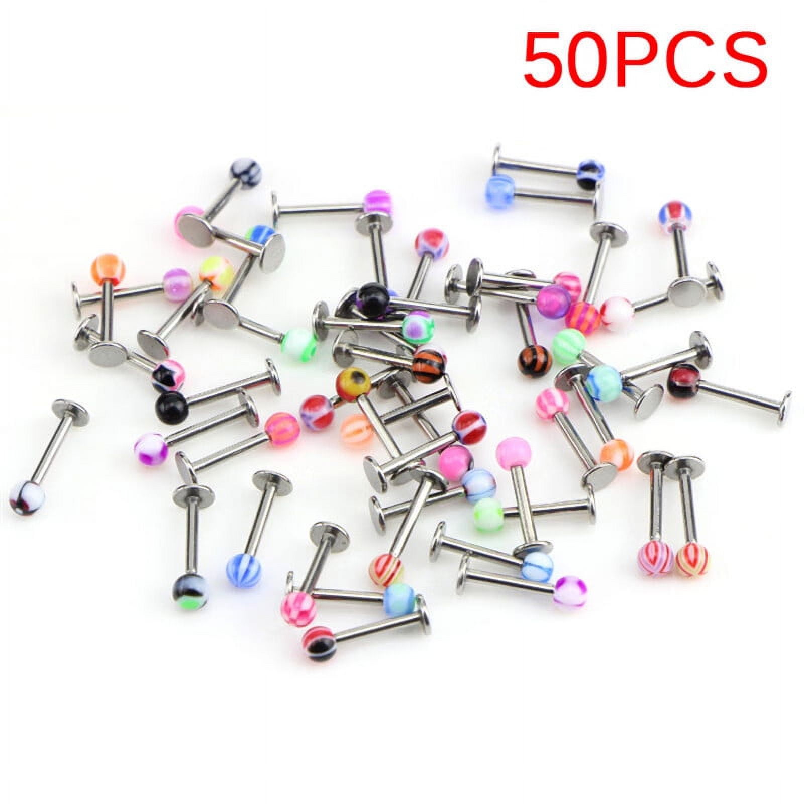 Party Yeah 10/30/50Pcs/Pack 16G Ball Lip Rings Labret Bars Stainless Steel Stud Body Piercing ...
