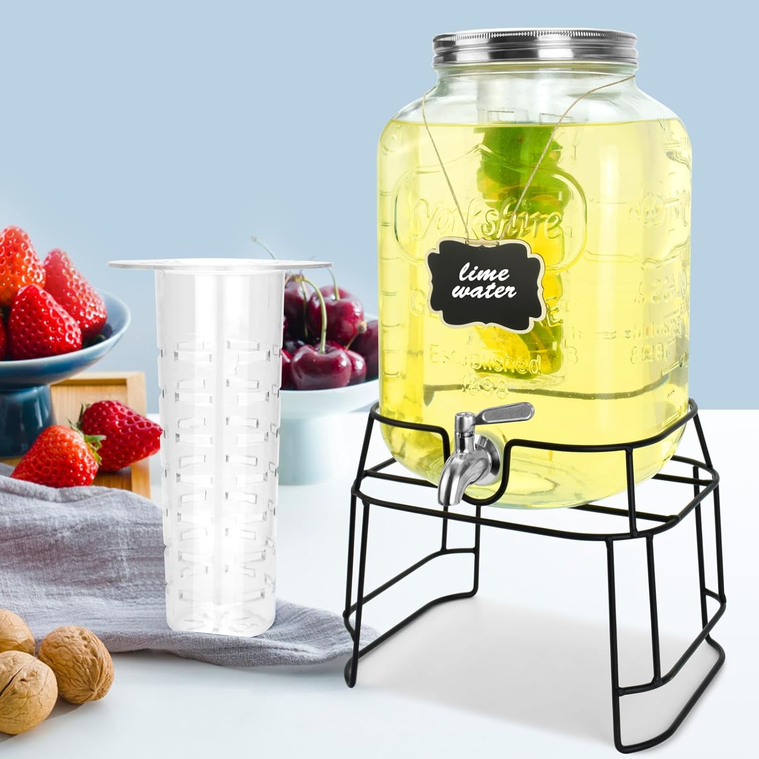Party Beverage Dispenser with Ice Cylinder & Mason Jar Design - Walmart.com