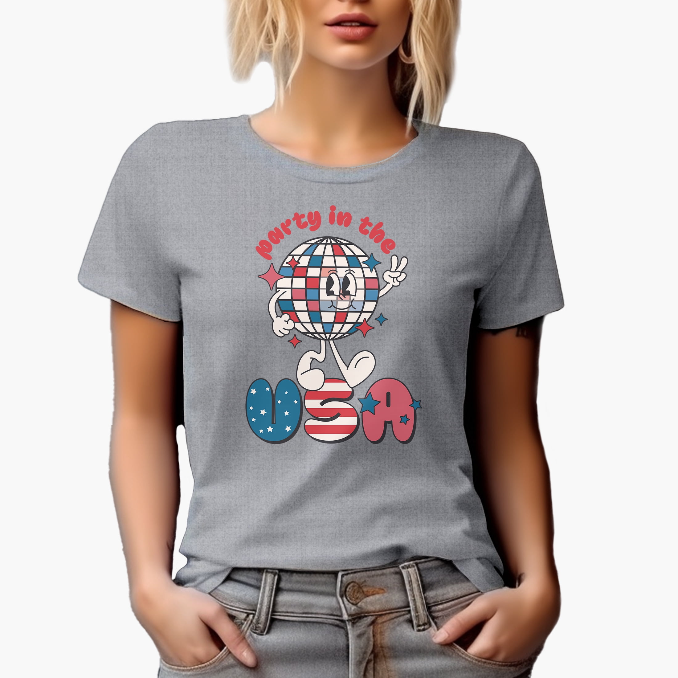 Party in the USA with Disco Ball, Retro 4th of July or America Art ...