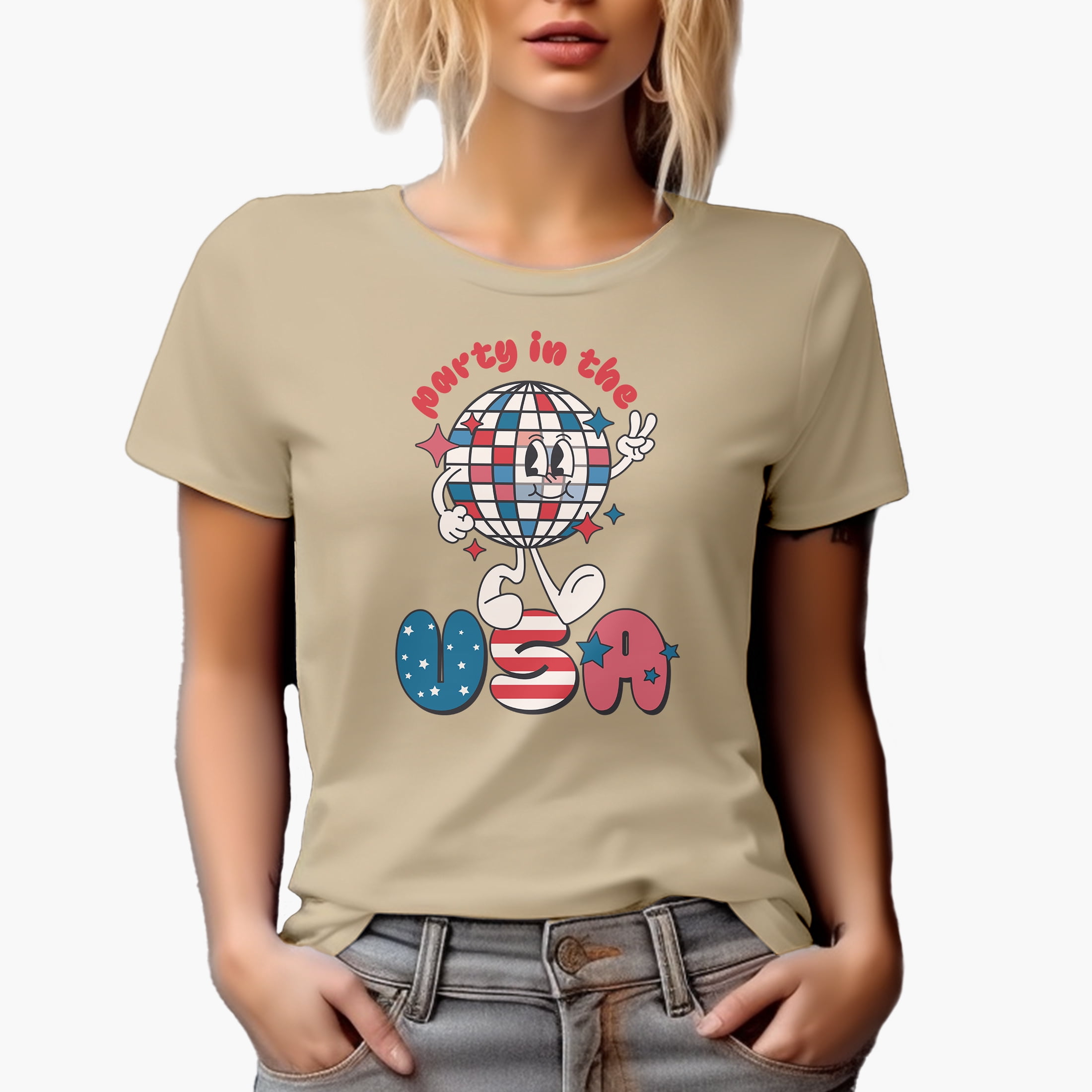 Party in the USA with Disco Ball, Retro 4th of July or America Art ...