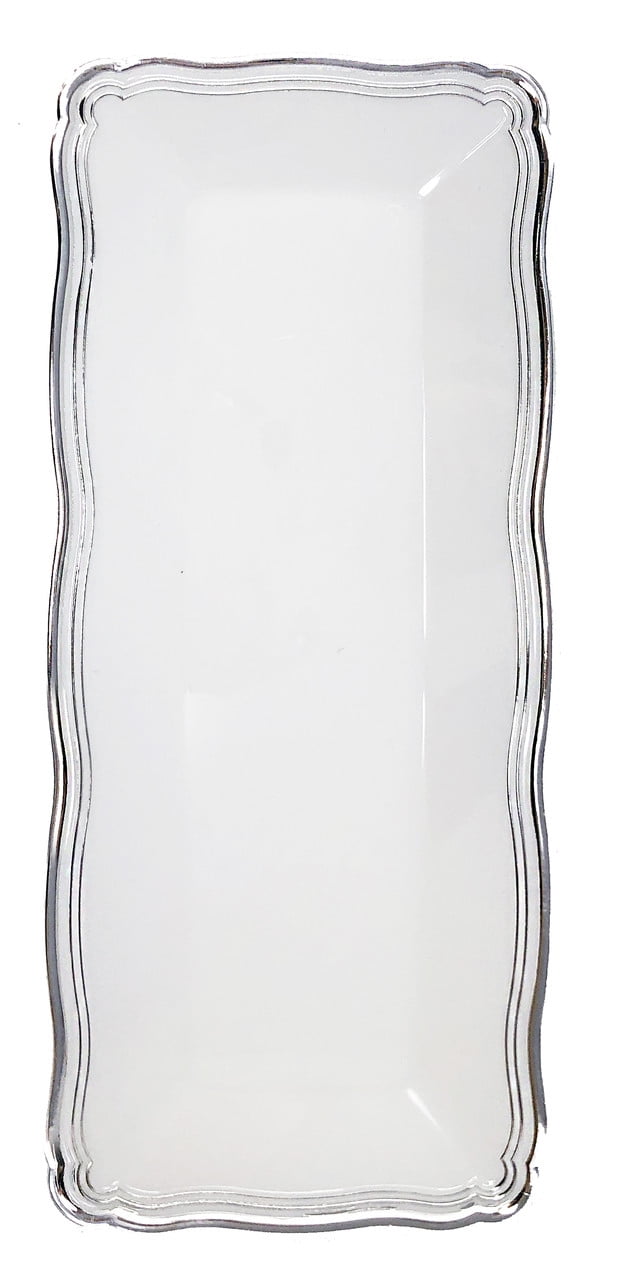 Party Source White / Silver Rim Plastic Rectangular Narrow Trays 2 Set ...