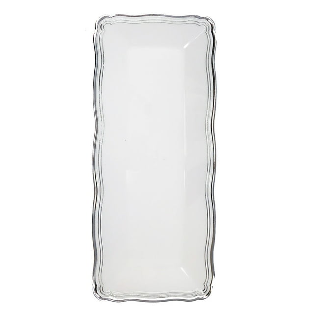 Party Source White / Silver Rim Plastic Rectangular Narrow Trays 2 Set ...