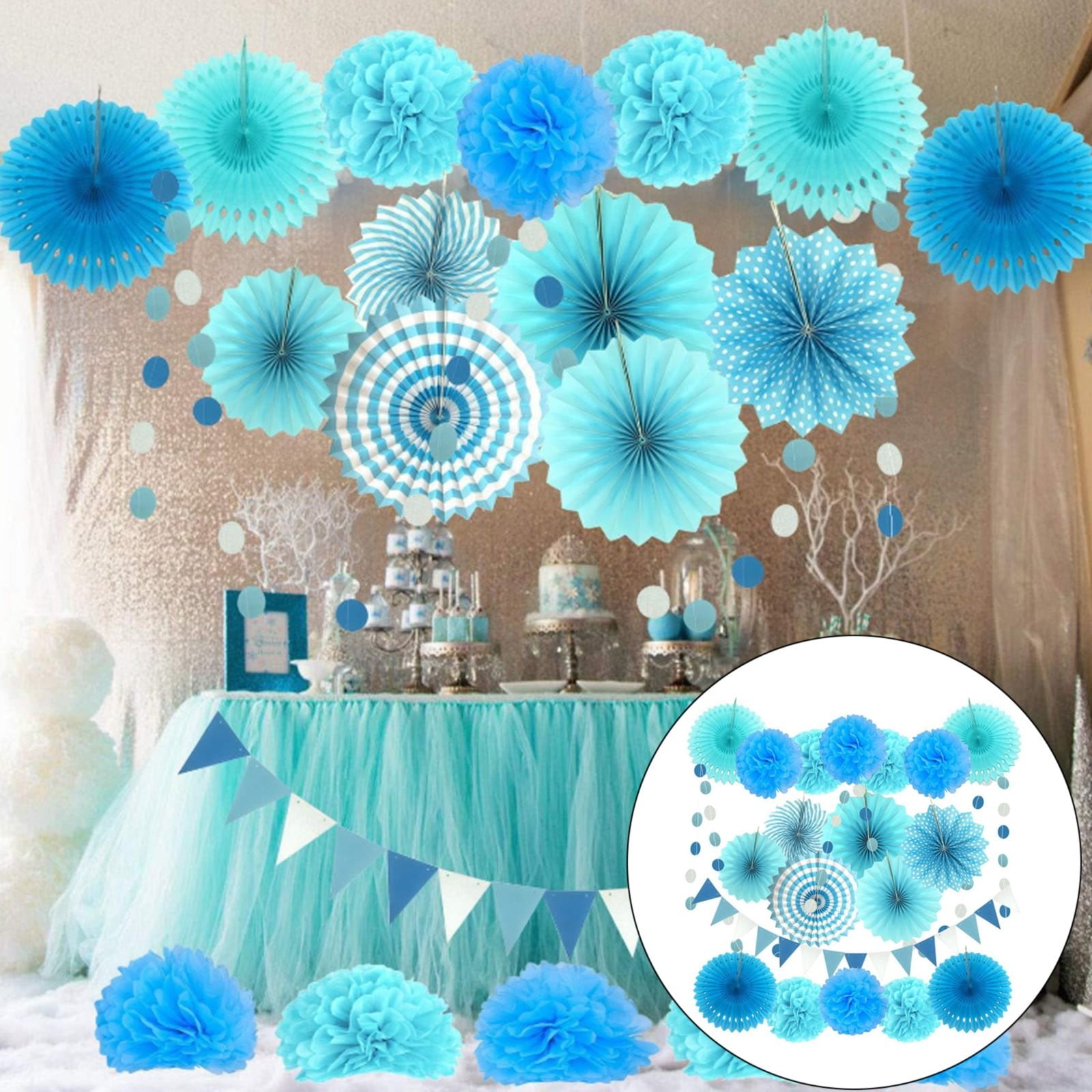 Party supplies Decoration Hanging Paper Fans Pom Poms Flowers Garlands ...