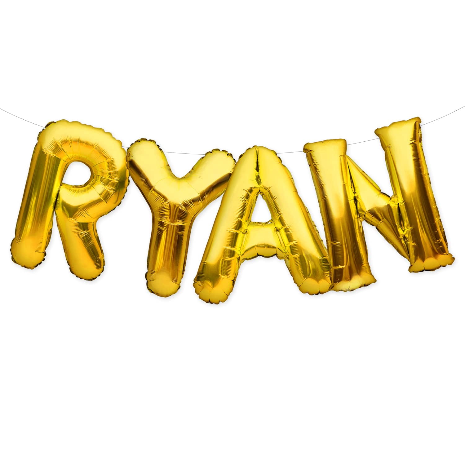 PartyForever RYAN Balloon Banner Big 16 Inch Gold Foil Balloons Letters ...