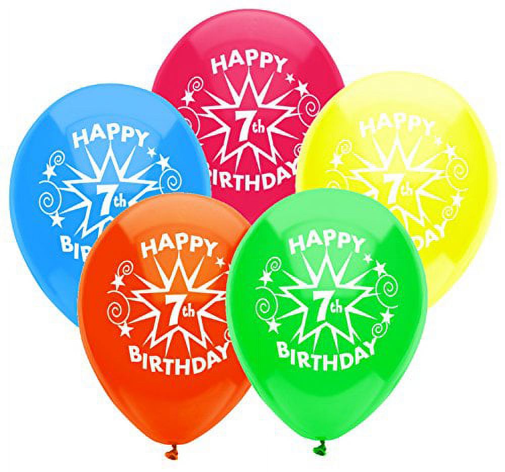 PartyMate - 12 Happy 7th Birthday Star Latex Balloons - Multicolor (8ct ...