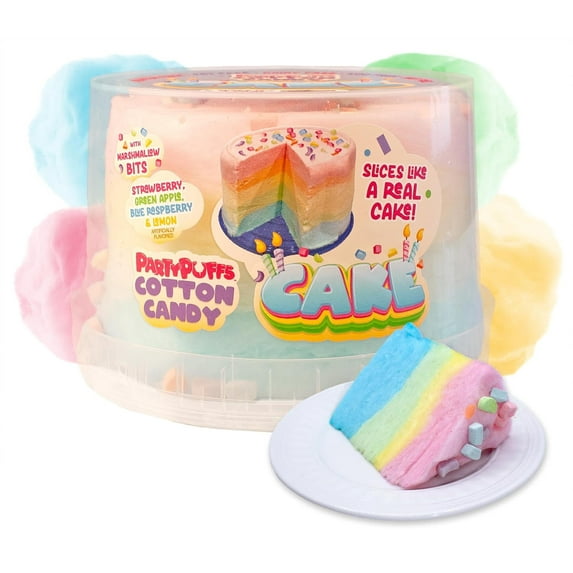 PartyPuffs Cotton Candy Cake Tub, 4.2 oz, Strawberry, Green Apple, Blue ...
