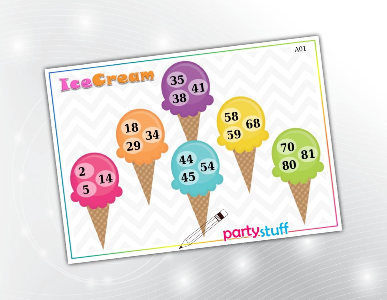 PartyStuff Icecream Theme Tambola Housie Tickets Icecream Cone kukuba 3 ...