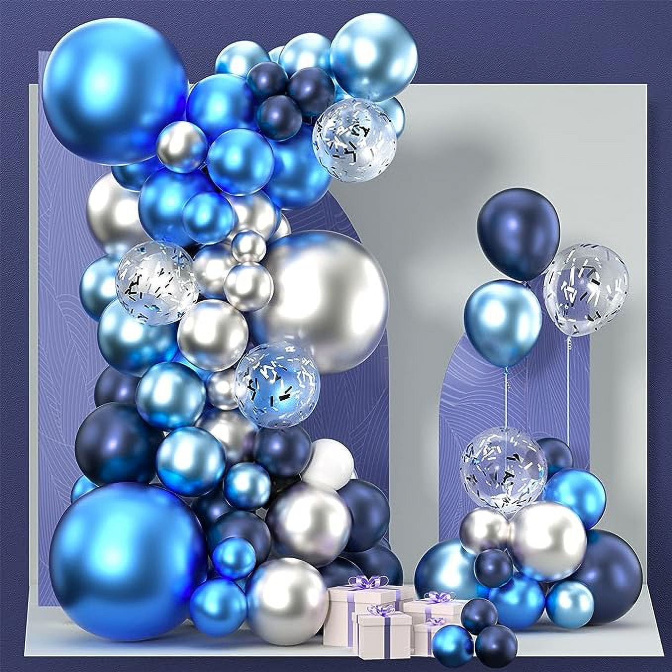 PartyWoo 100pcs Blue & Silver Balloon Garland, 18, 12, 10, 5 Inch Sizes ...