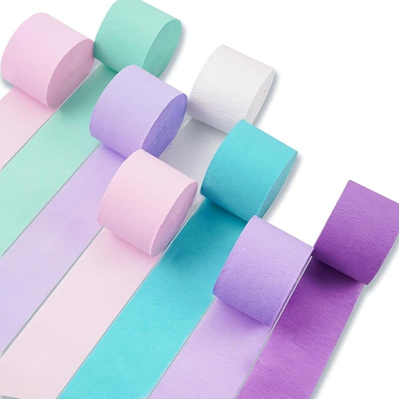 PartyWoo Crepe Paper Streamers 8 Rolls 656ft, Pack of Pink, Purple ...