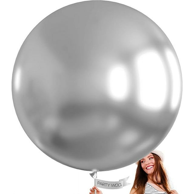 PartyWoo Metallic Silver Balloons, 4 pcs 36 Inch Large Silver Metallic ...