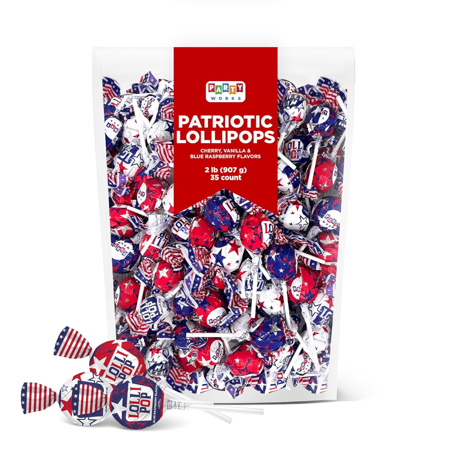 PartyWorks Patriotic Lollipops Candy, 2 Pound Pack (35 Pieces ...
