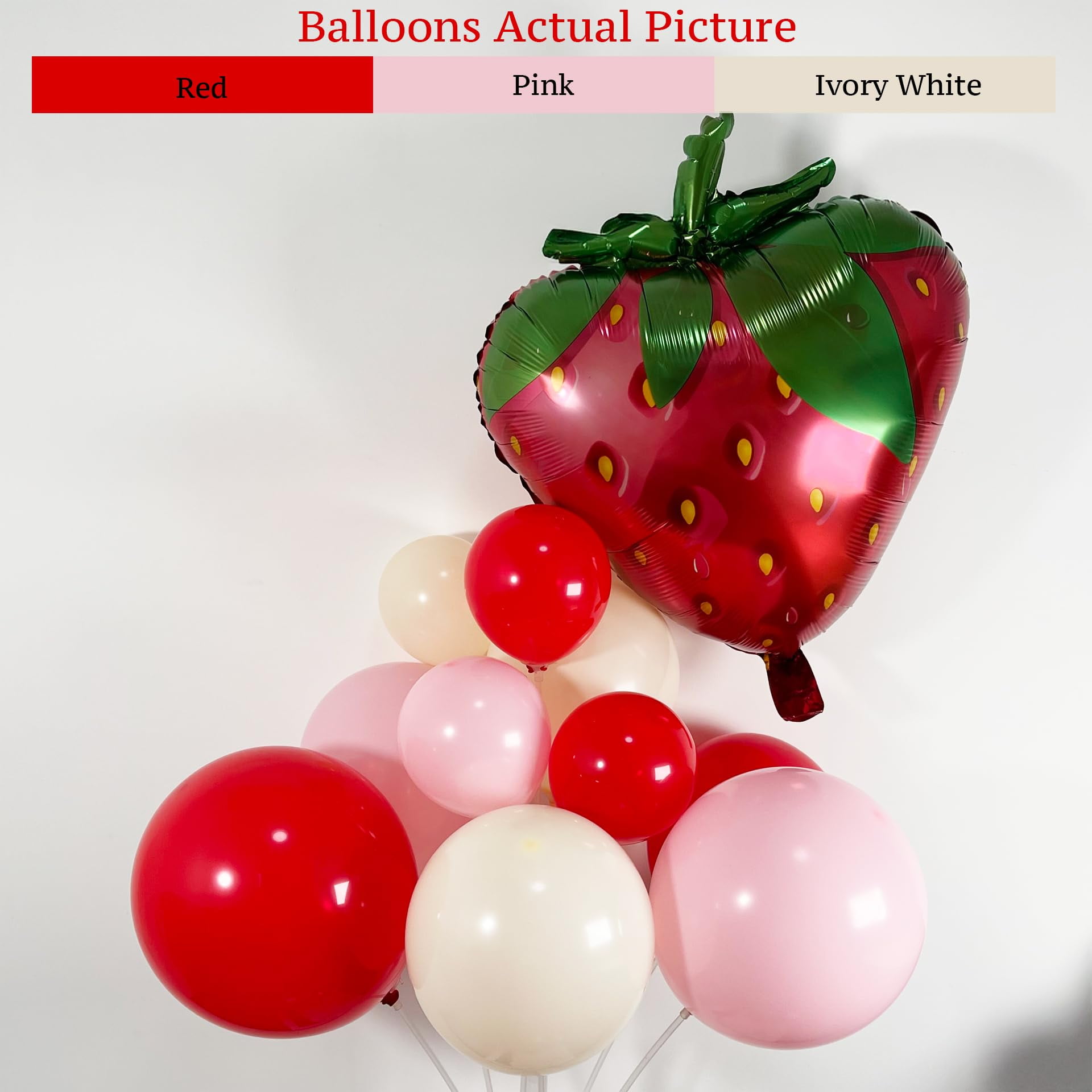 PartyXpress 135PCS Strawberry AJH3 Balloon Arch Garland Kit with Red Pink Ivory White Strawberry ...