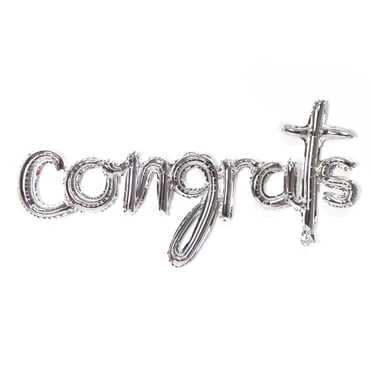 "CONGRATS" Foil Letter Balloon Banner, Silver, 14in - Walmart.com