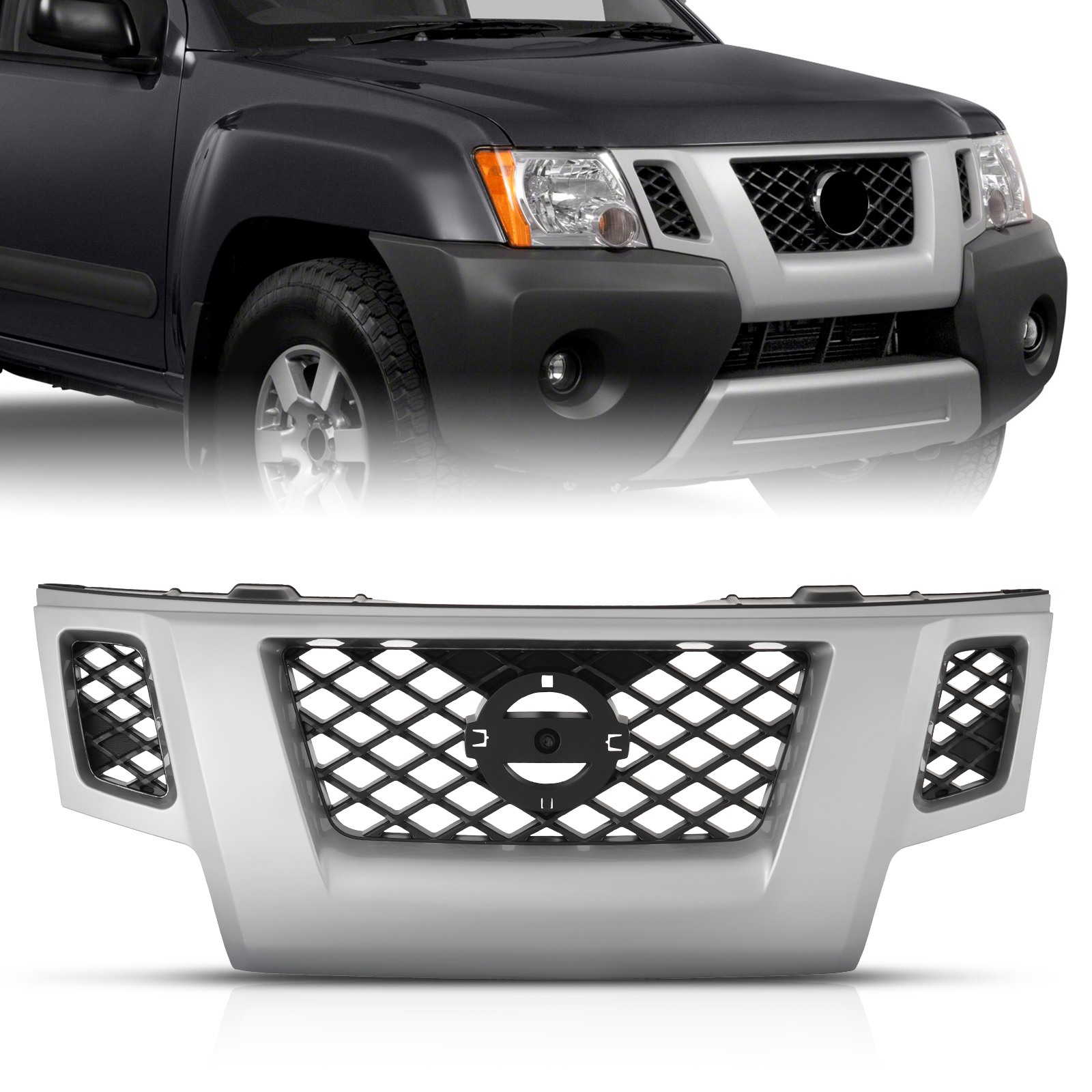 Partzer Front Bumper Upper Grille Assembly Silver w/o Emblem Provision ...