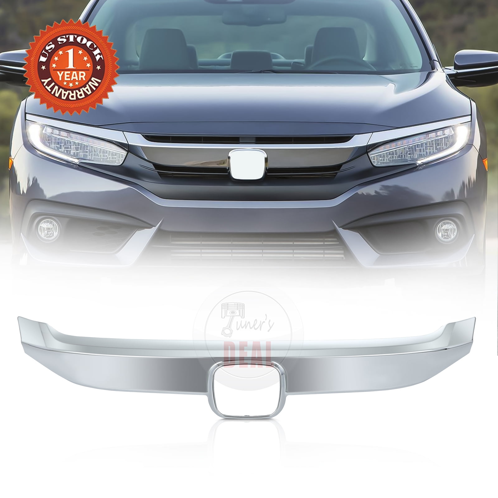 Partzer Front Grille Moulding Trim Fits for 2016-2018 Honda Civic Sedan ...