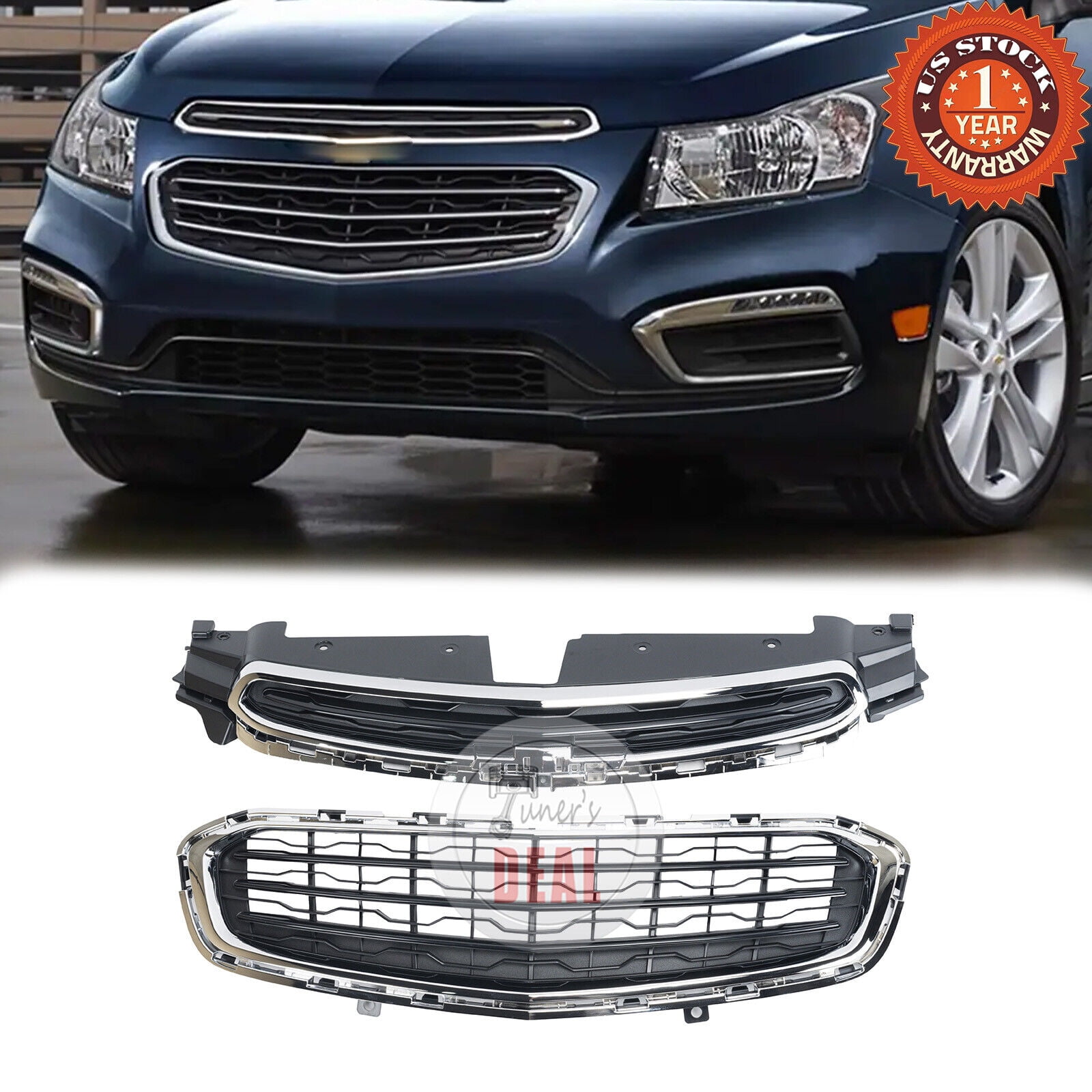 Partzer Front Upper Lower Bumper Grille Assembly Set Chrome Trim for ...