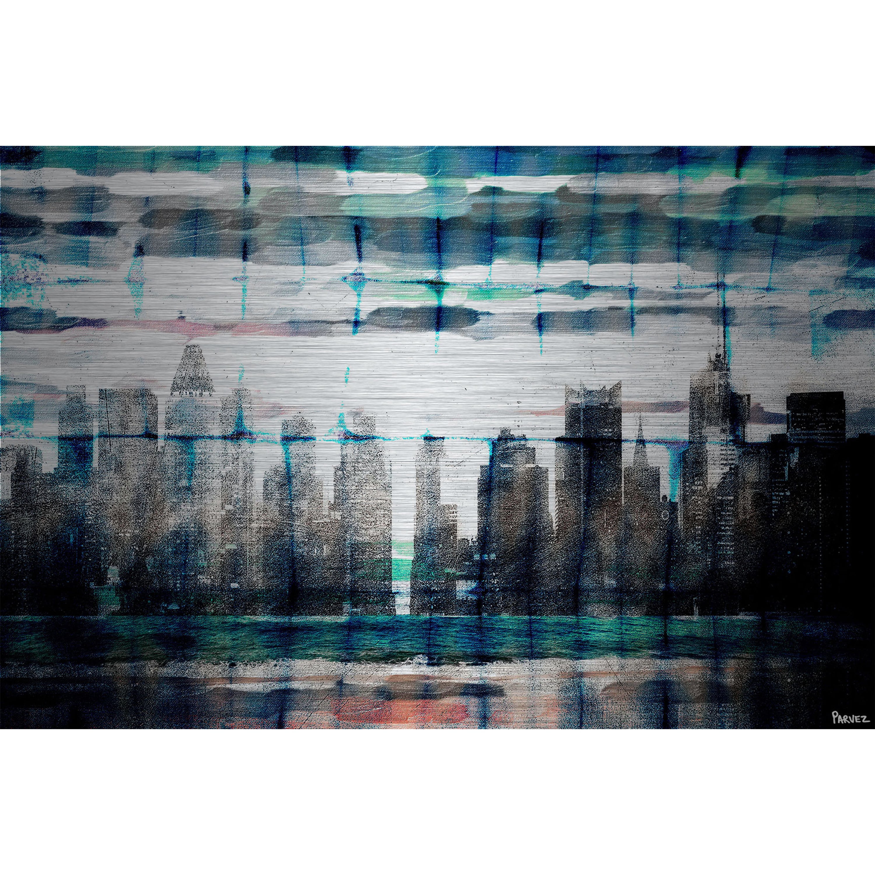 Parvez Taj 'Skyline at Night' Painting Print on Brushed Aluminum 36 x ...