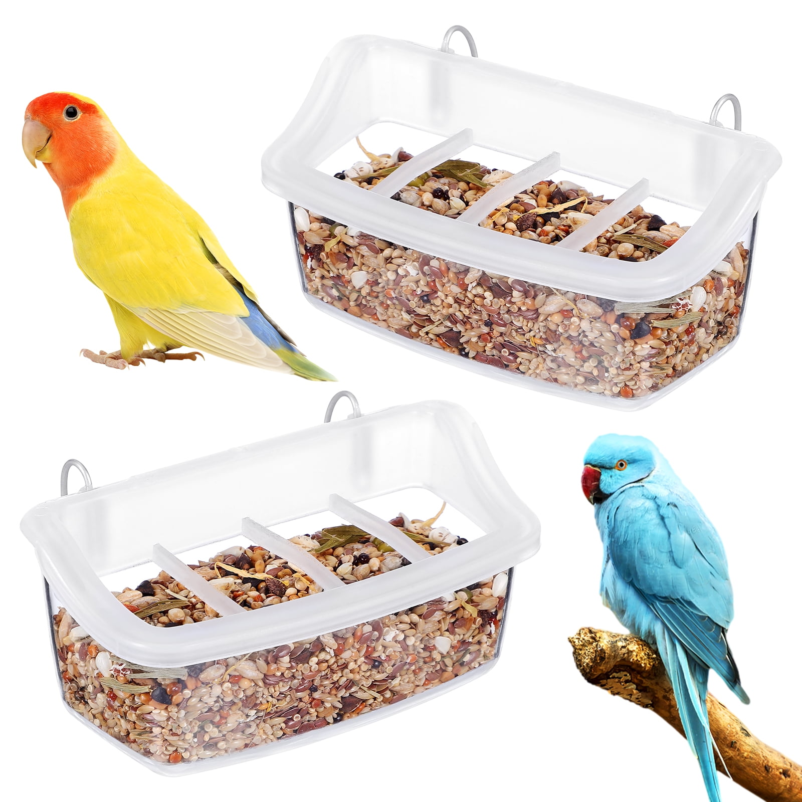 2pcs Bird Cage Food Bowls Parrot Cage Feeders Plastic Bird Food Feeding ...