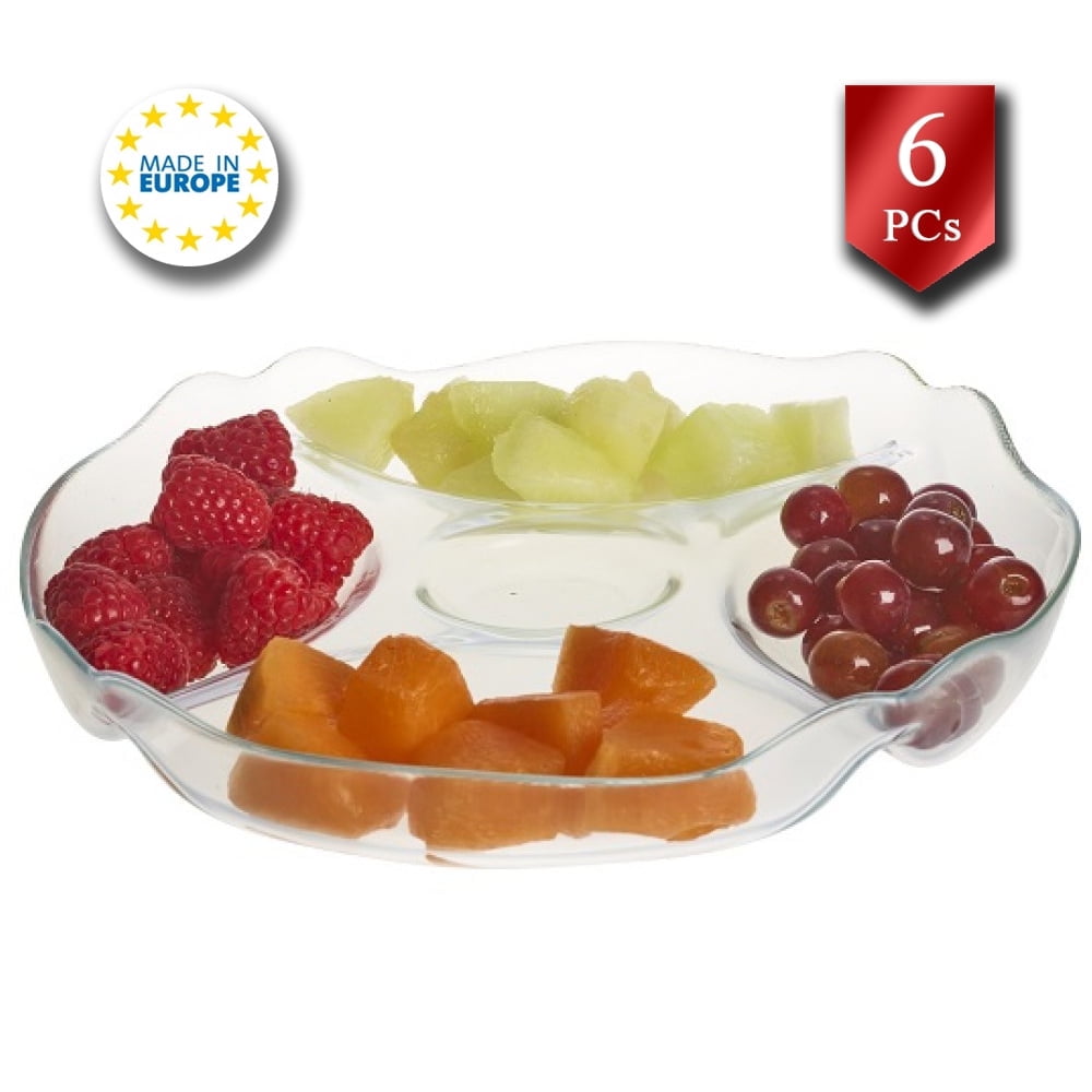 Pasabahce Glass Divided Serving Tray with Compartments, Clear Platter ...