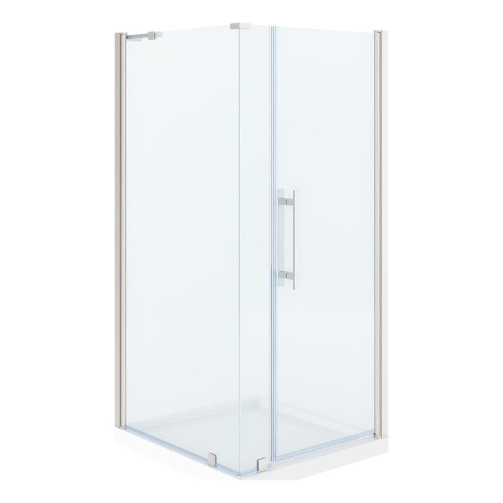 Pasadena 36 x 36 x 74-3/4 Corner Shower Kit with Base and Door in Satin ...