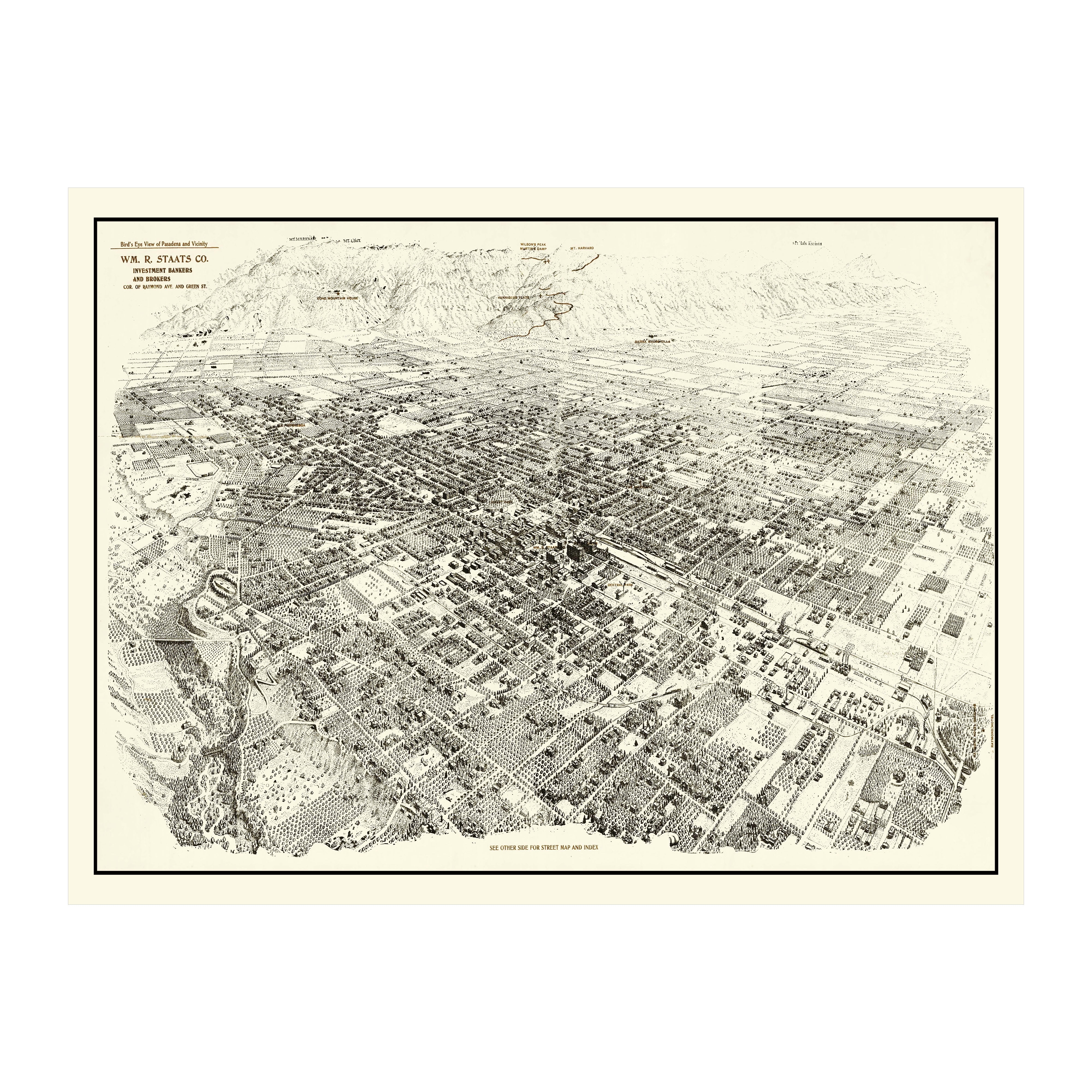 Pasadena Art, 1903 Vintage Map of Pasadena California, CA History Wall ...