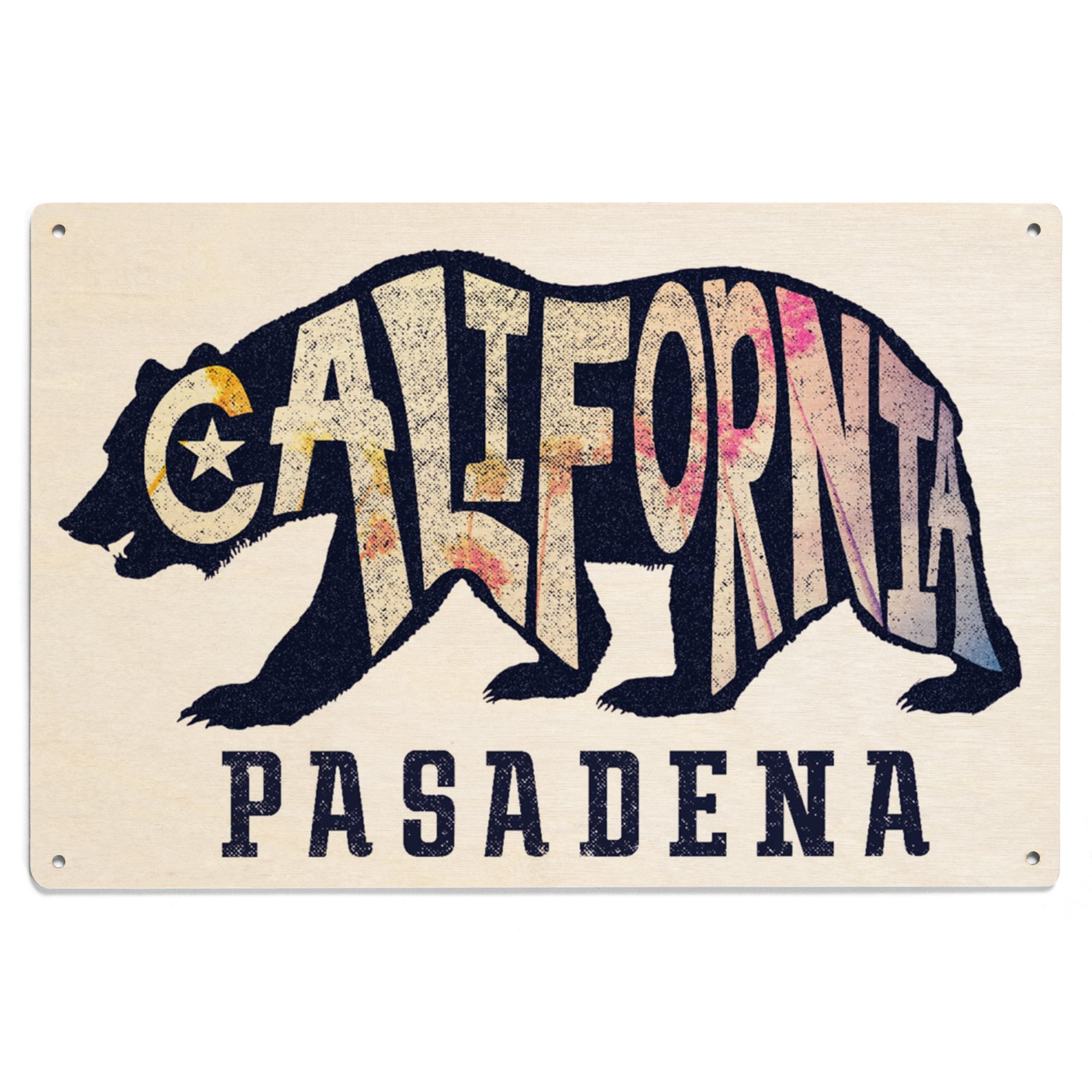 Pasadena, California, Bear Typography, Contour Birch Wood Wall Sign ...