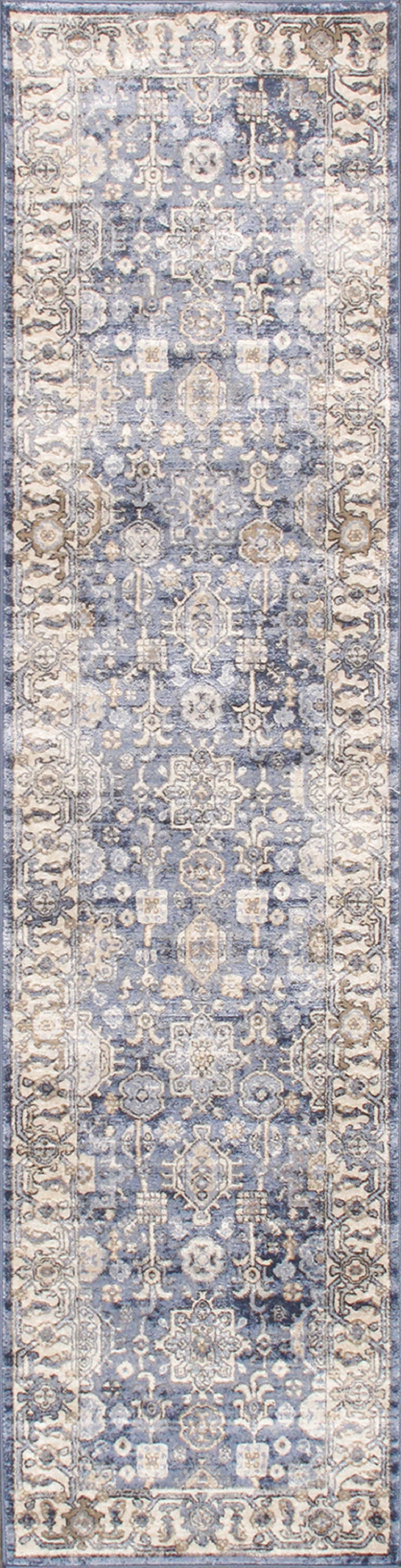 Pasargad Home Amadeus 2.06' x 10' Power-Loomed Blue/Ivory Runner Rug ...