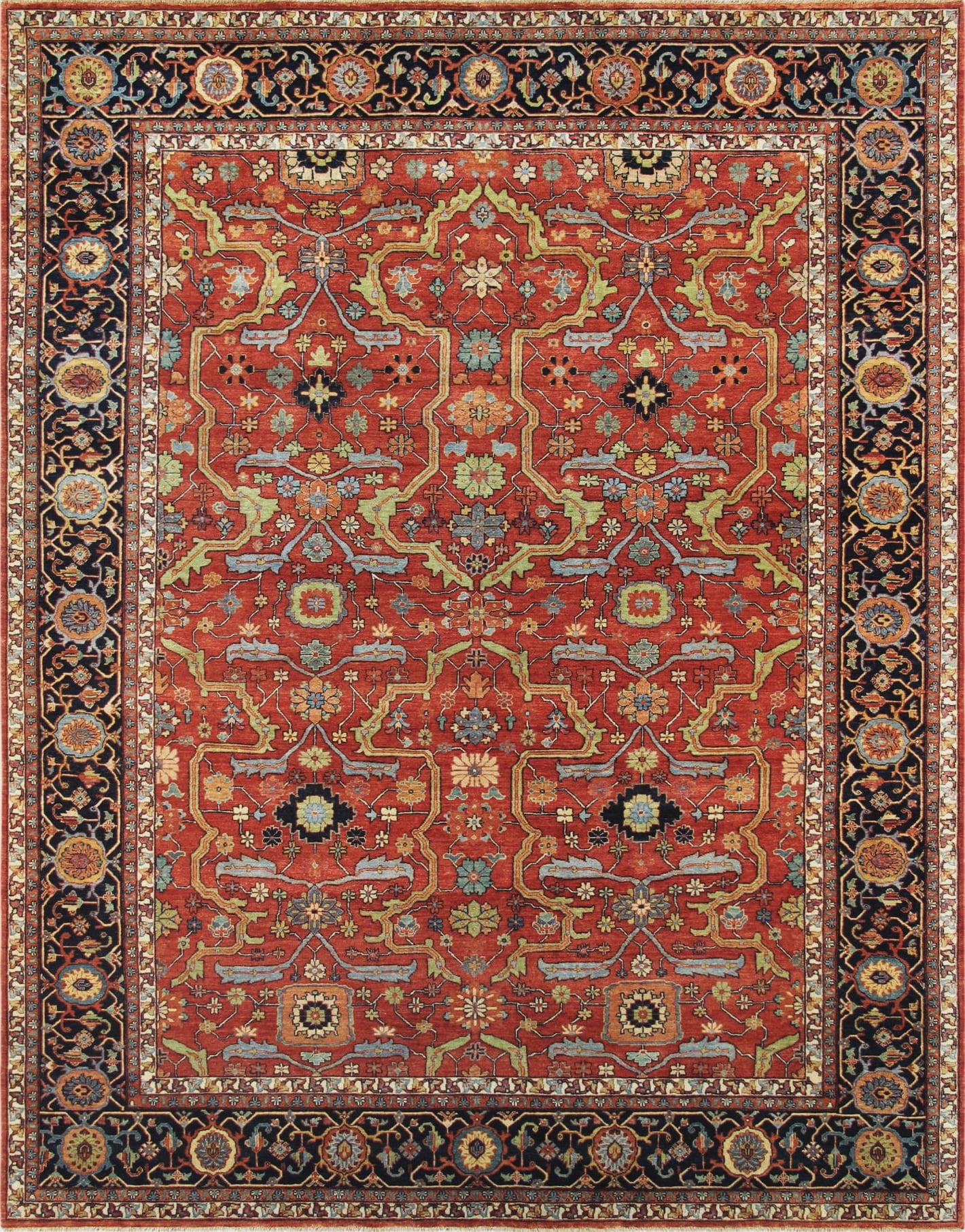 Pasargad Home Ferehan 10' x 14' Hand-Knotted Wool Rust/Navy Rug - All ...
