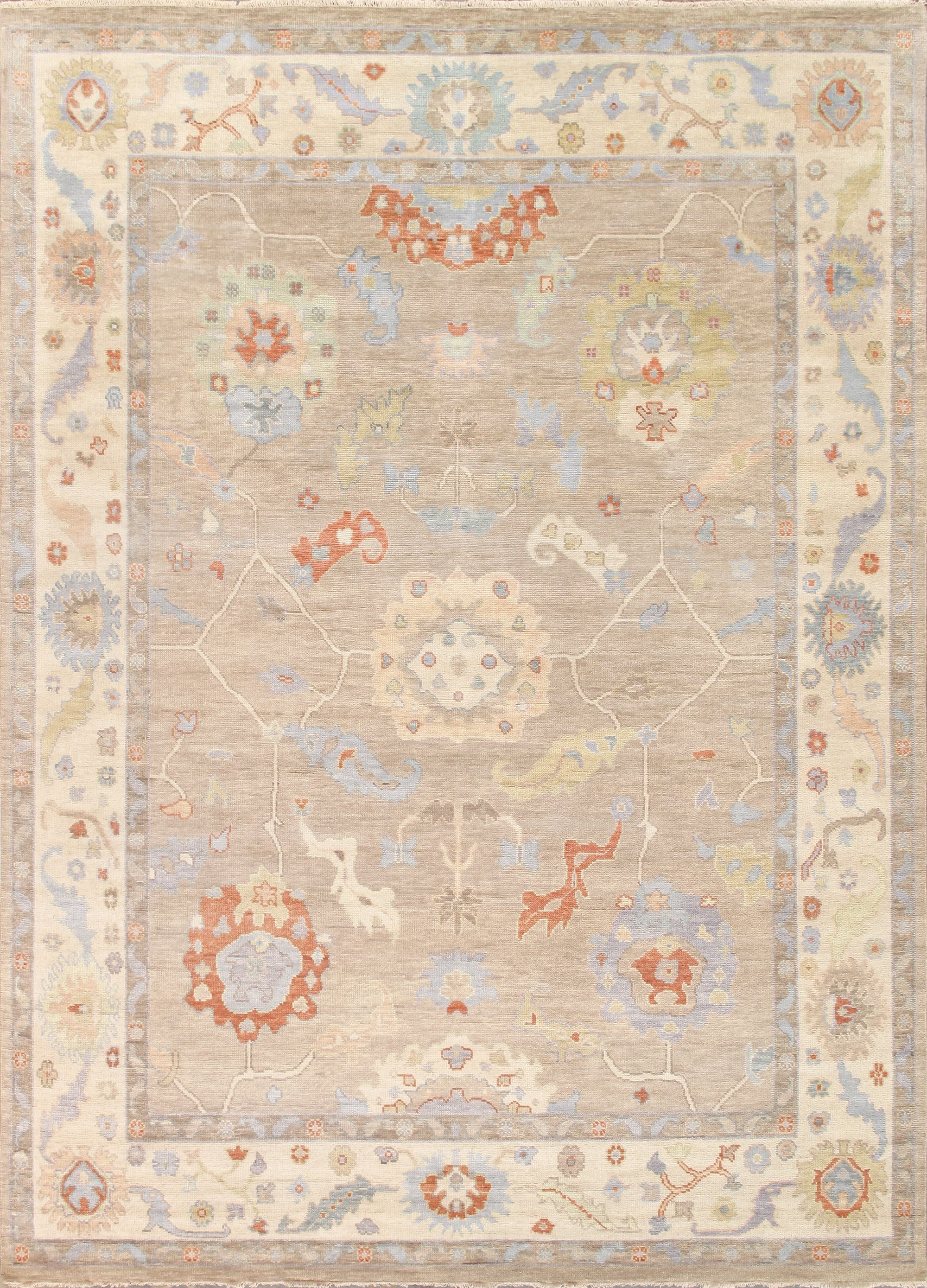 Pasargad Home Oushak 9' x 12' Hand-Knotted Wool Beige/Ivory Rug - All ...