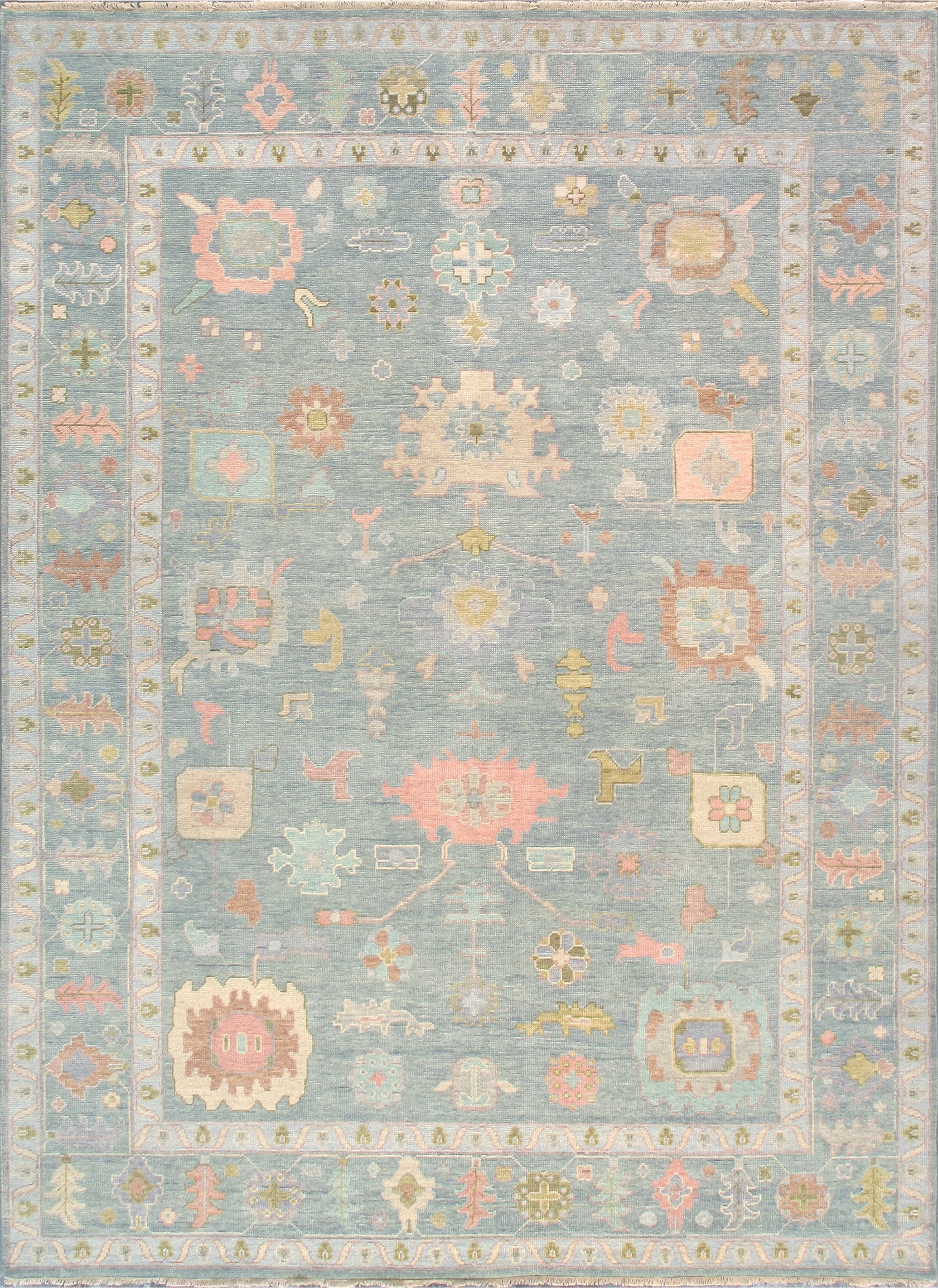 Pasargad Home Oushak 9' x 12' Hand-Knotted Wool Light Blue Rug - All ...