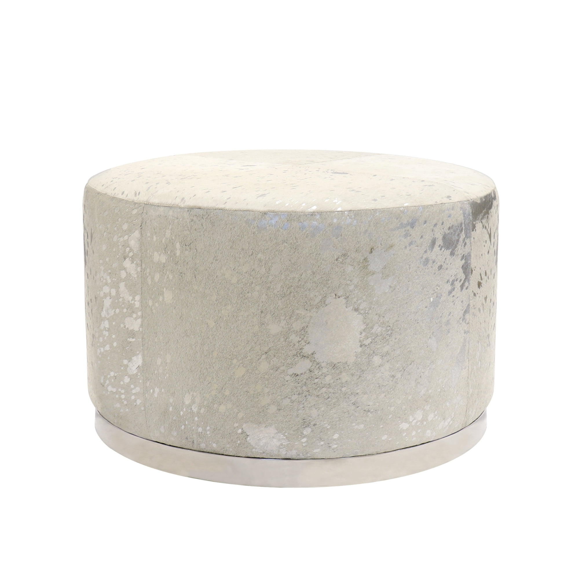 Pasargad Home Safari Steel & Cowhide Ottoman Silver - Walmart.com