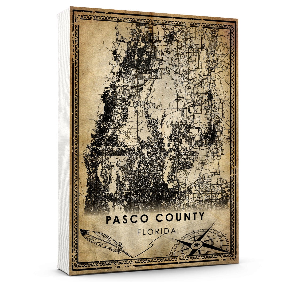 Pasco County Vintage Map Prints Canvas, Florida Map Art Canvas, Canvas ...