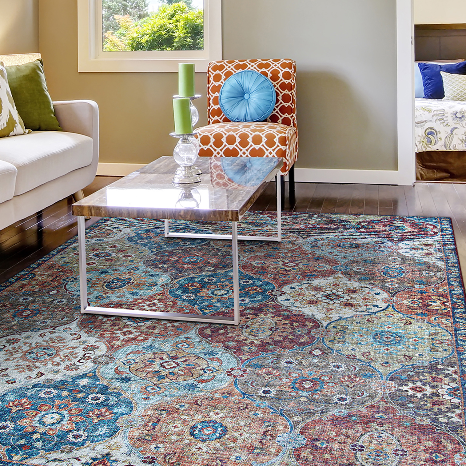Pasha 8'W x 10'L Digitally Printed Lola Area Rug in Multi-Color ...