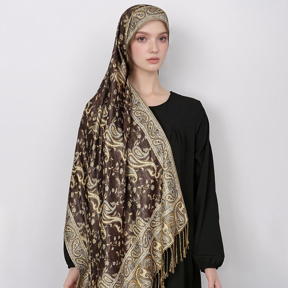 Pashmina Hijab Shawls Paisley Bandana Scarf with Tassel Soft Hijab ...