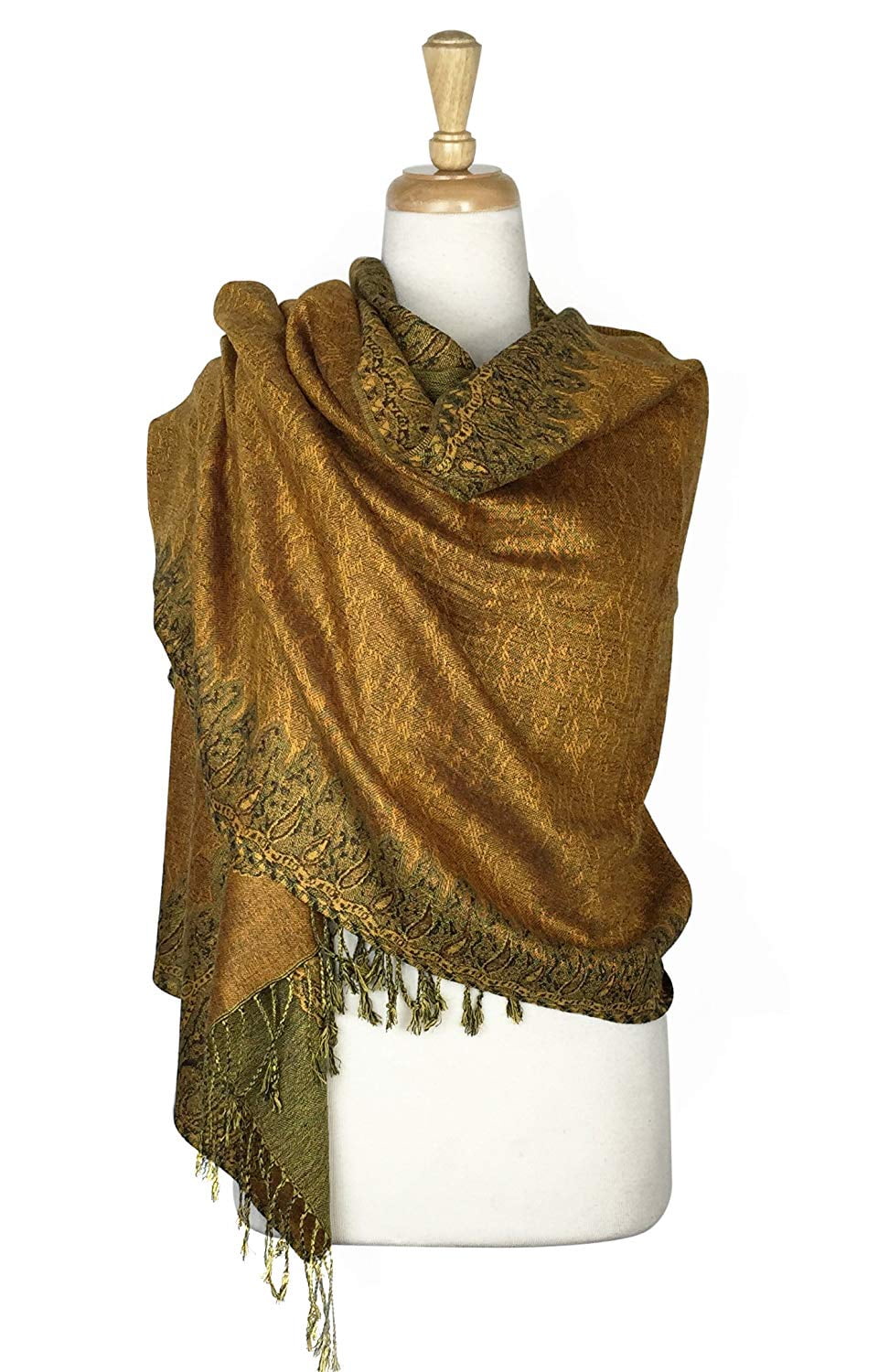 Pashmina Paskmlna Border Pattern Double Layered Reversible Woven Shawl ...