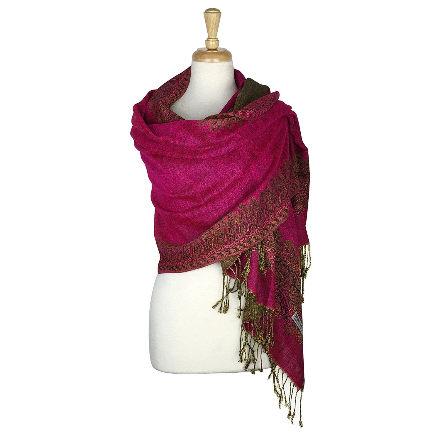 Pashmina Reversible Women's Border Pattern Double Layered Shawl Scarf ...