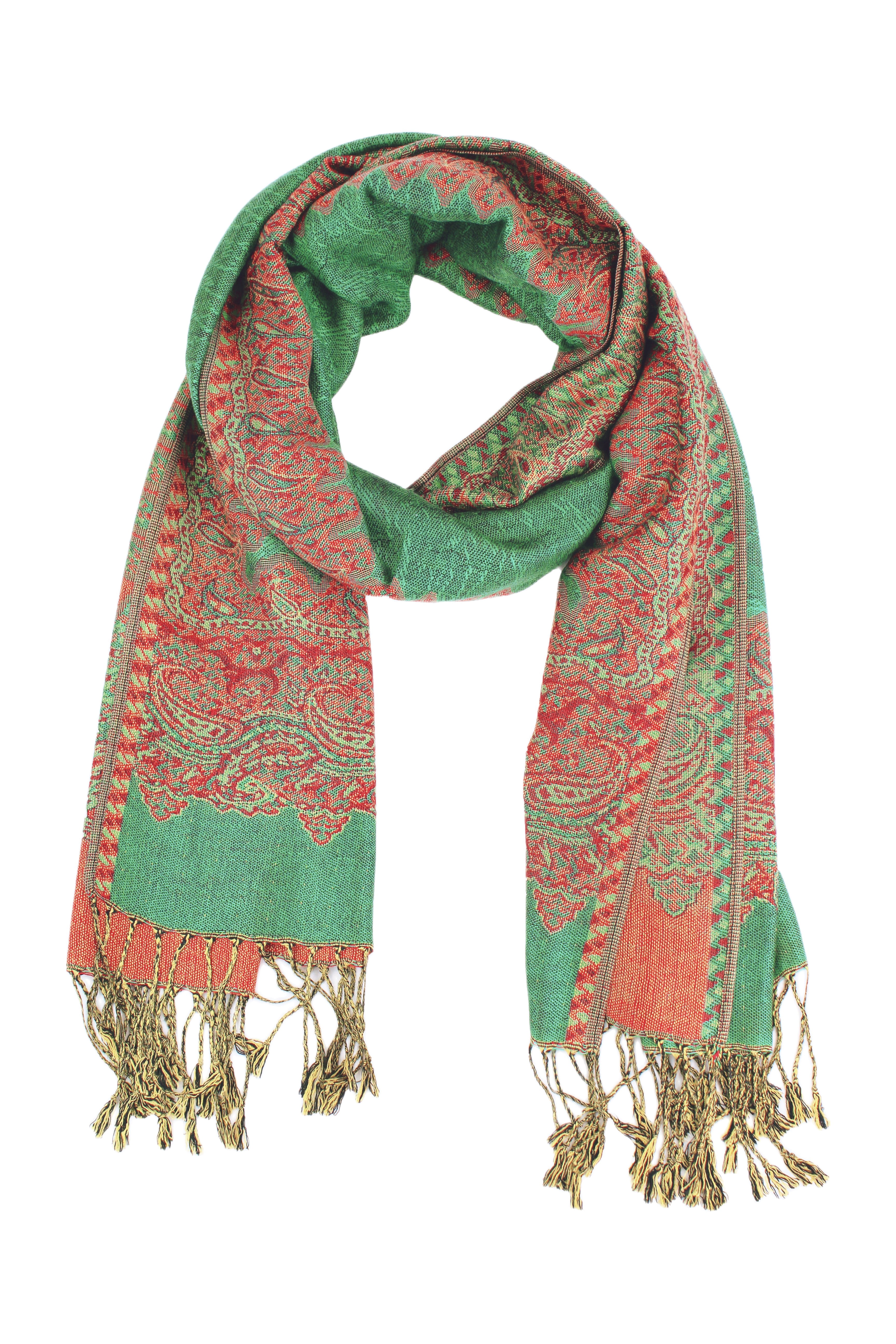 Pashmina Women's Border Pattern Double Layered Reversible Woven Woolen ...