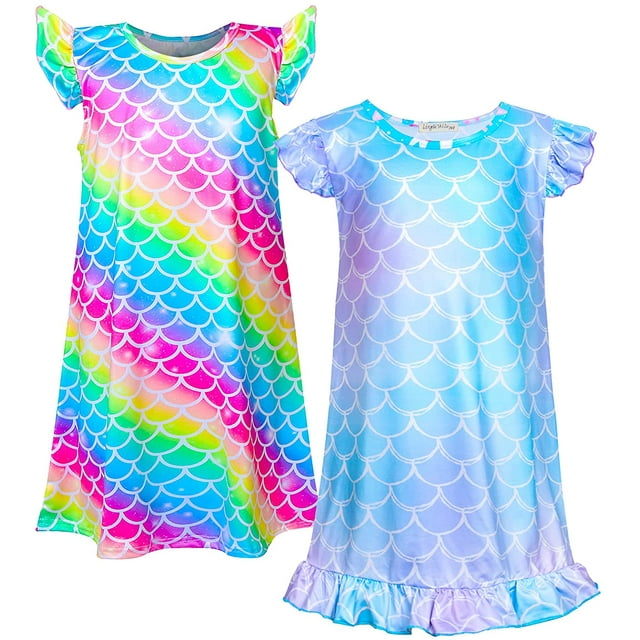 Pashop 2pcs Girls Nightshirts, Mermaid Pajama Dresses, Short Sleeve ...