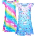 Pashop 2pcs Little Children's Unicorn Nightgowns for Kids, Short Sleeve ...